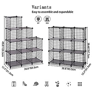 ANWBROAD Wire Cube Storage Organizer, 9 Cube Metal Grid, Wire Shelves Organizer, C grids Panels, Closet Organizer Shelves, Ideal for Bedroom Living Room Office 11.8” x 11.8” Black ULWT009B