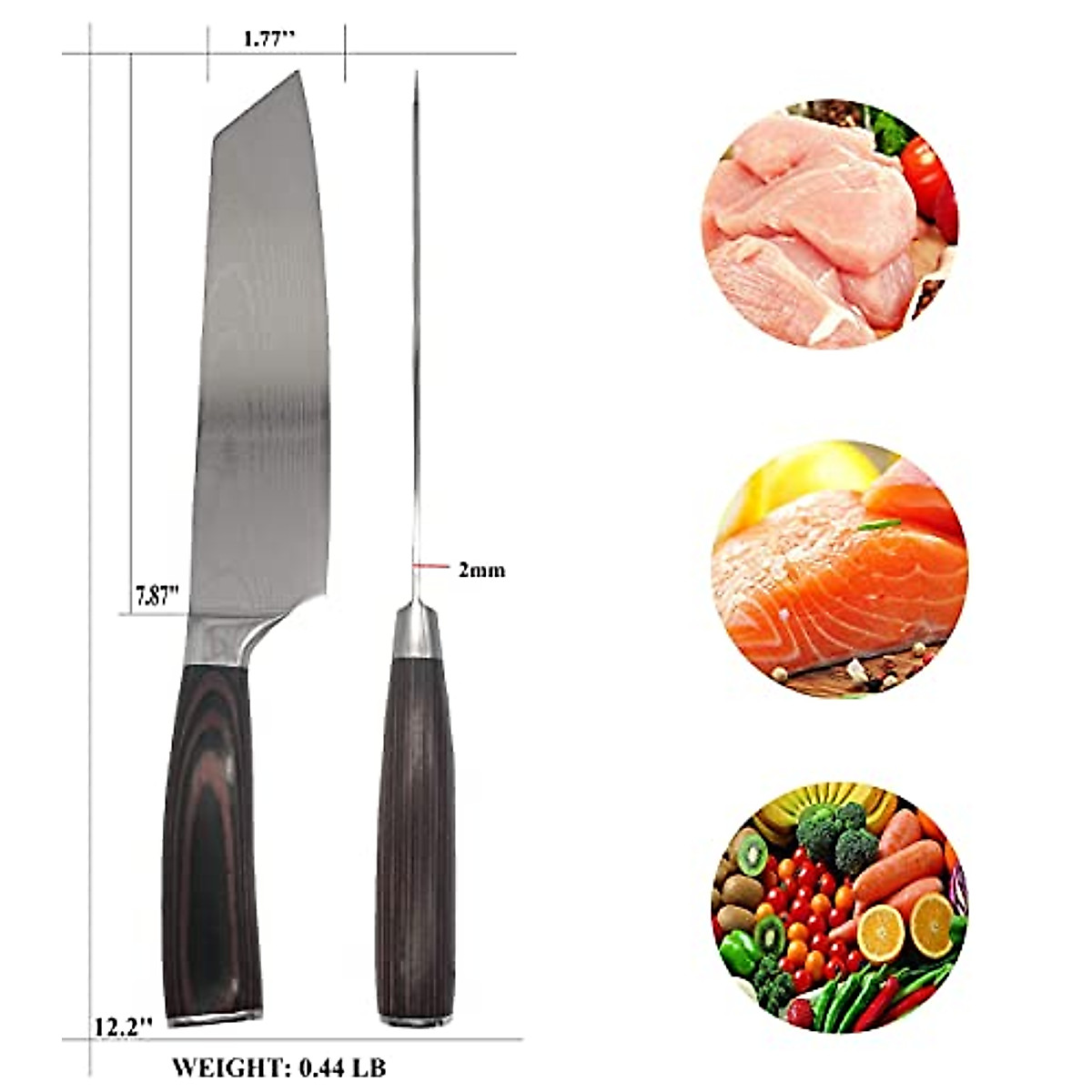 Kitory Kiritsuke Chef Knife 8" - Japanese Traditional Kitchen Knives for slicing meats and Vegetables - Ergonomic PakkaWood Handle - Laser Etched Waved Pattern