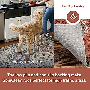 nuLOOM 2' x 12' SpinClean Machine Washable Stain-Resistant Area Rug with Non Slip Backing, Low Profile for Living Room, Bedroom, and Dining Room, Kira Grey