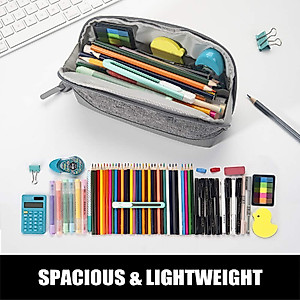 Sooez Wide-Opening Pencil Pen Case, Lightweight & Spacious Pencil Bag Pouch Box Organizer, Aesthetic Supply with Triangular Design for Adults, Grey