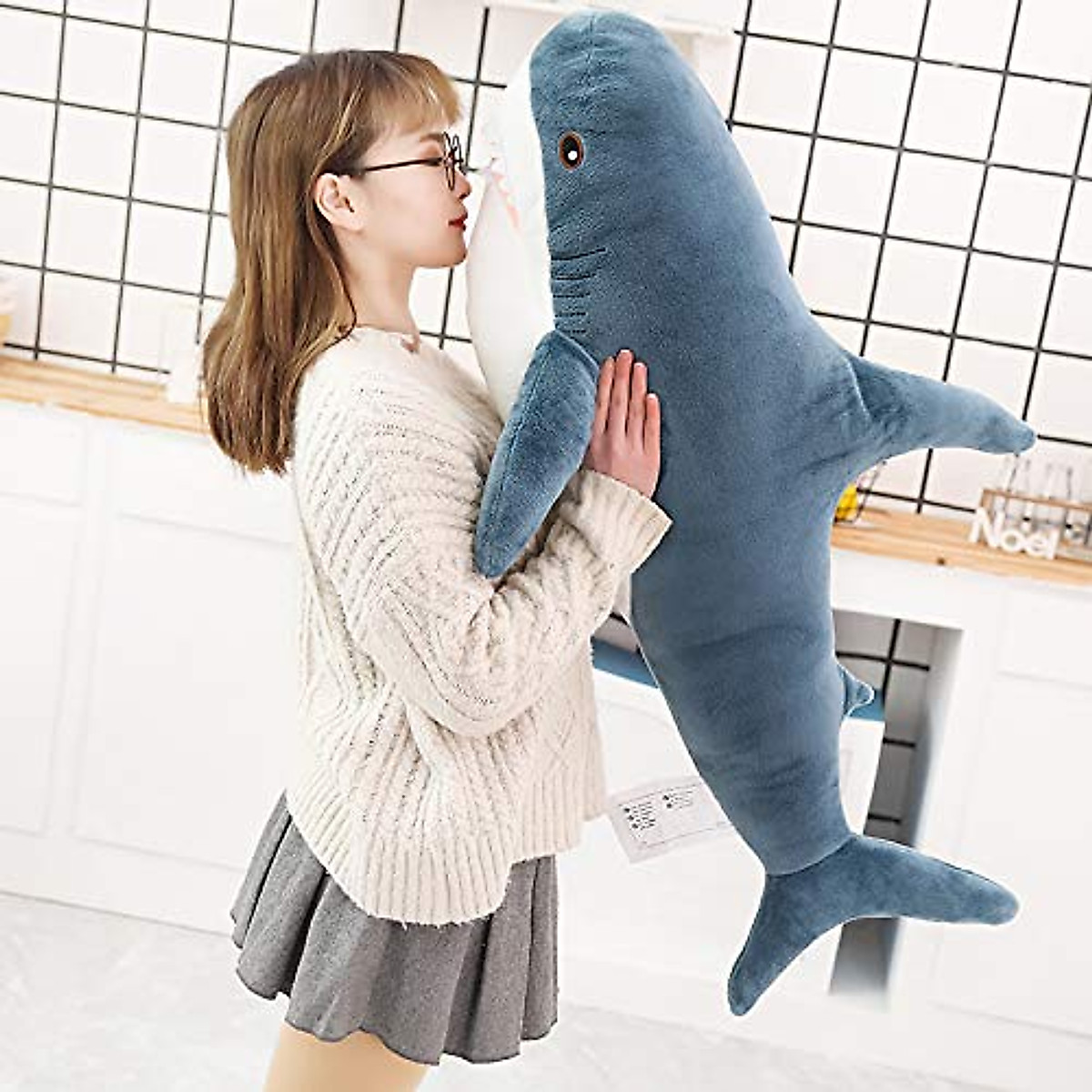 XIAOHONG 30 inch Giant Shark Stuffed Animal,Soft Shark Cushion Pillow Shark Plush Pillows,Chubby Stuffed Shark Toy Kid's Room Décor,Perfect Stress Relief for Women