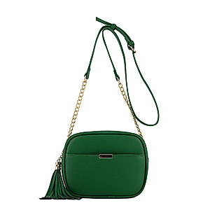V+BENIE Tassel Small Crossbody Bag with Chain Strap Small Purse Handbags for Women, Camera Bag Kelly Green