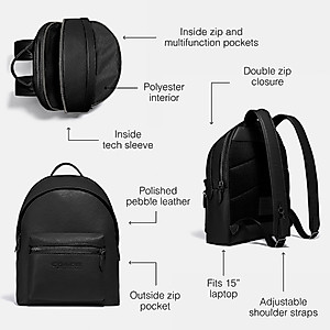 COACH Charter Backpack in Refined Pebbled Leather Ji/Black One Size