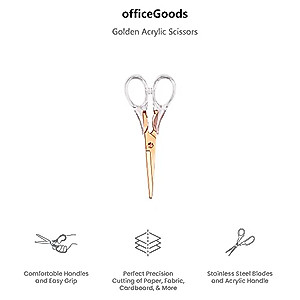 Acrylic Scissors,Stylish Scissors, Stainless Steel Scissors with Clear Acrylic Handle, Stationery Tool for Office, Home, School (Rosegold)