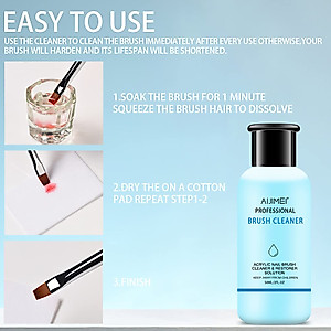 AIJIMEI Nail Brush Cleaner Preserver & Restorer Nail Brush Cleaner Solution Clean Manicure Brushes Set A with Glass Cup & Cleaning Cotton Pads for Nail Art Brushes 58ml (Brush Cleaner 2OZ)