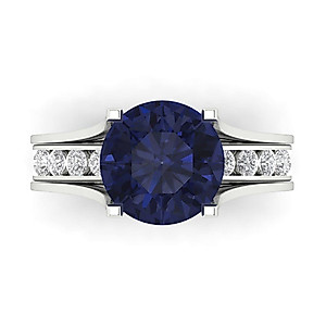 Clara Pucci 2.89ct Round Cut Solitaire simulated Blue Sapphire Engagement Promise Anniversary Bridal Ring Band set 18K White Gold 7.75