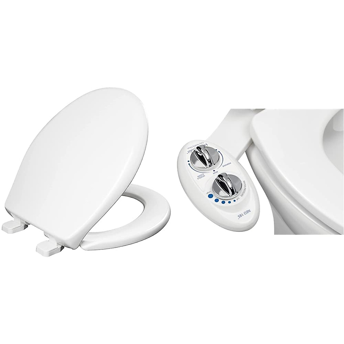 MAYFAIR 8100SL 000 Collins Plastic Toilet Seat Bundle with LUXE Bidet NEO 185 Attachment