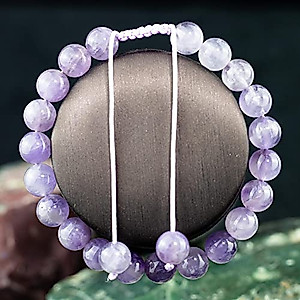 DAZCOLO Natural Gemstone Bracelet Adjustable Macrame Gems Stones 8mm Round Beads Healing Crystals Quartz Women Men Girls Gifts (lavender quartz)
