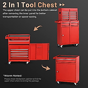 ERGOMASTER 5-Drawers Rolling Tool Chest Cabinet High Capacity Tool Storage Cabinet with Wheels and Locking System, Removable Toolbox Organizer with Sliding Drawers (Standard 5 Drawers，Red)