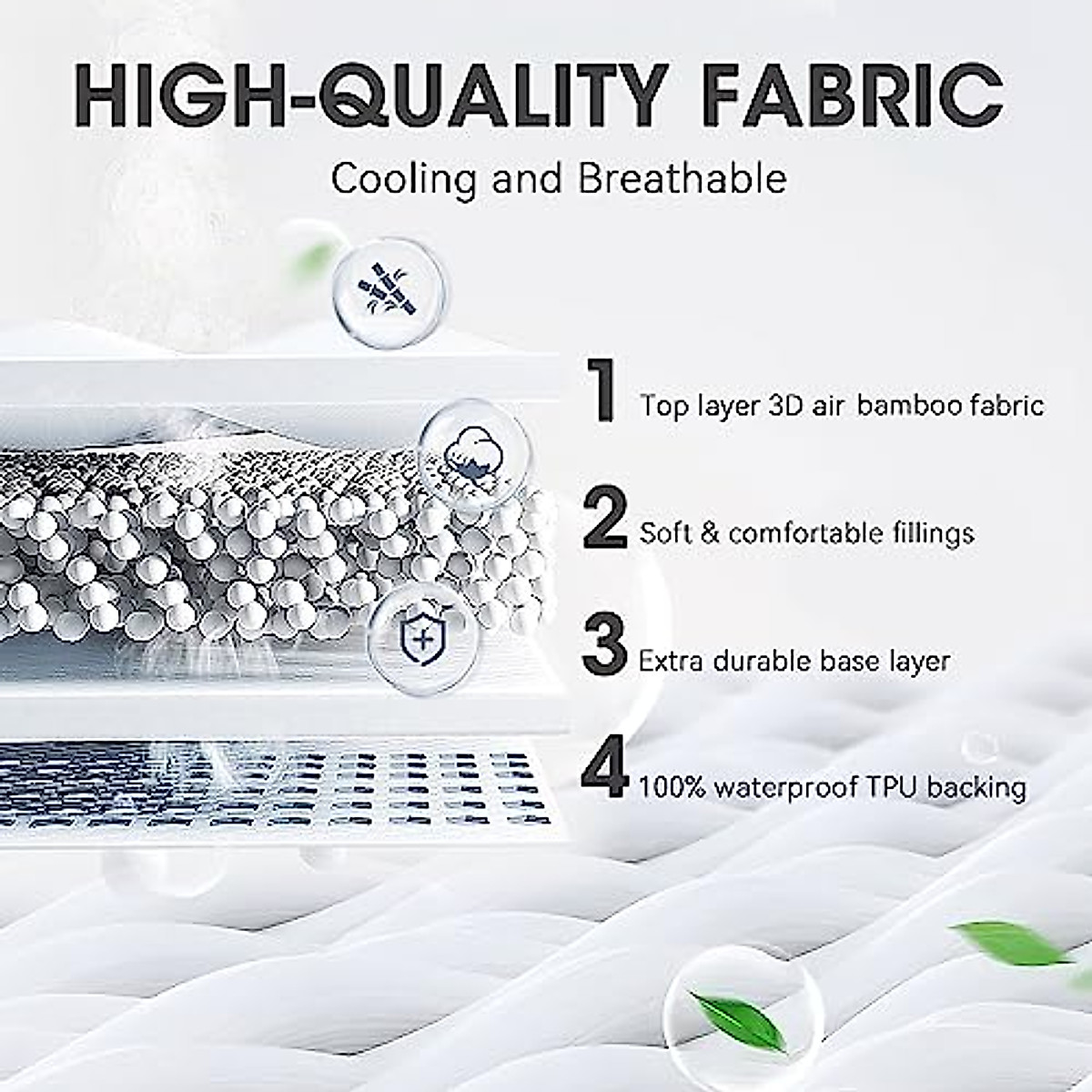 HYLEORY California King Size Waterproof Mattress Protector Viscose Made from Bamboo Cooling Mattress Pad Cover Breathable Soft 3D Air Fabric Noiseless Washable Fitted Sheet with Deep Pocket Up to 21"