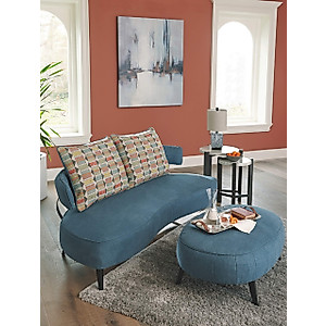 Signature Design by Ashley Hollyann Mid-Century Modern Sofa with 2 Back Pillows, Blue