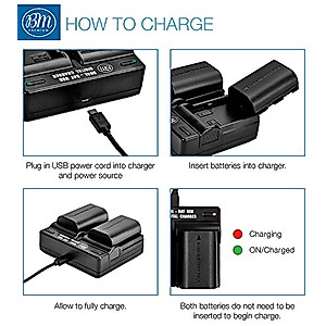 BM Premium 2 Pack of LP-E6NH High Capacity Batteries and Dual Bay Battery Charger for Canon EOS R EOS R5 EOS R6 EOS R6 II EOS R7 EOS 90D EOS 60D EOS 70D EOS 80D EOS 6D II EOS 7D EOS 7D Mark II Cameras