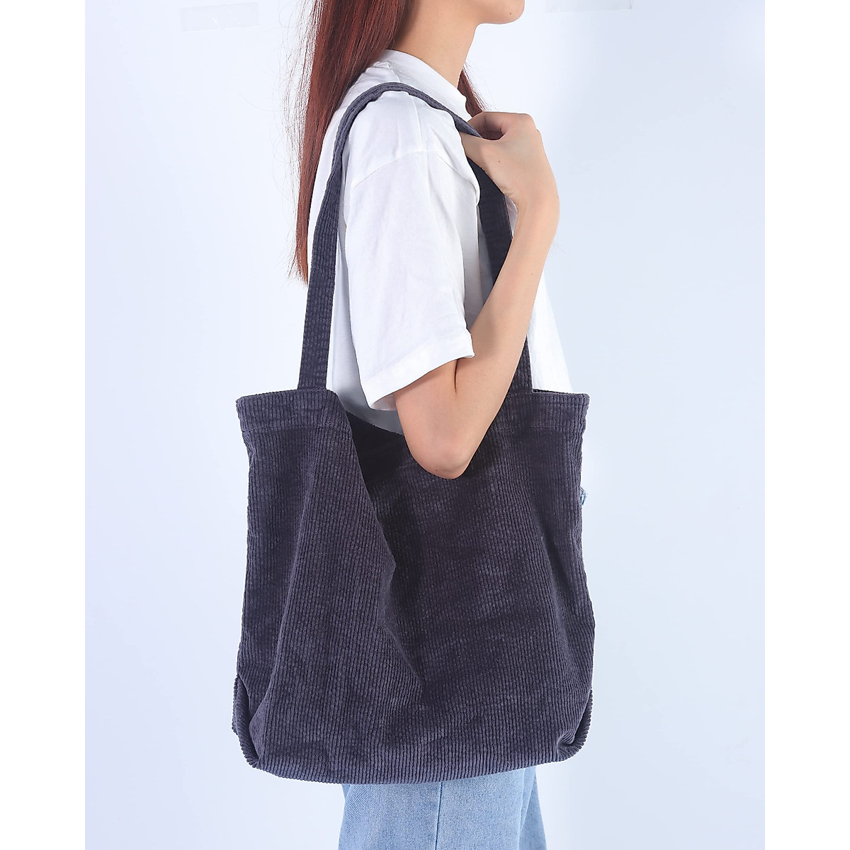 TCHH-DayUp Large Corduroy Tote Bag for Women Girl Casual Work Shoulder Handbags Cute Canvas Purse Grey