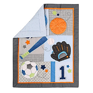 6 PCs Blue Sports Themed Nursery Crib Bedding Set Baby Boy Embroidery Ruby Soccer Basketball Baseball Cot Bedding Set