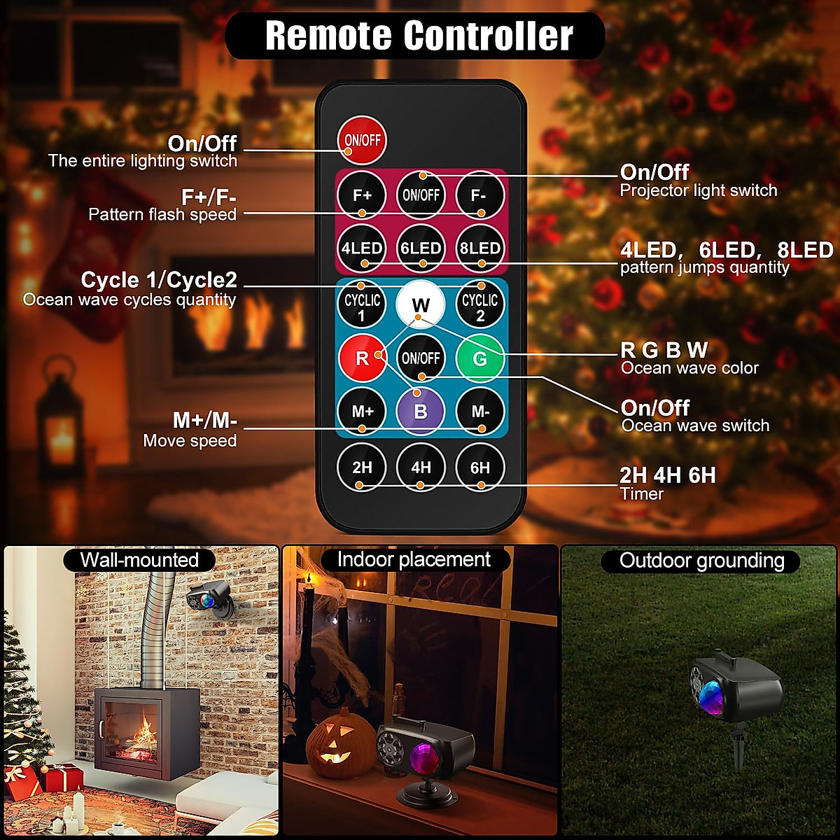 Christmas Projector Lights Outdoor, Brightness Increase HD 2-in-1 Ocean Wave Snowflake LED Holiday Projector Lights Indoor 12 Slides * 8 Patterns, Waterproof for Party Garden Landscape