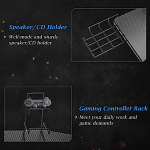 LUCKRACER Gaming Desk,39 Inch Gaming Table,K Shaped Computer Desk with Monitor Stand,Home Office Desk with Hook,CD/Gamepad Holder,Cup Holder and Speaker Holders Blue