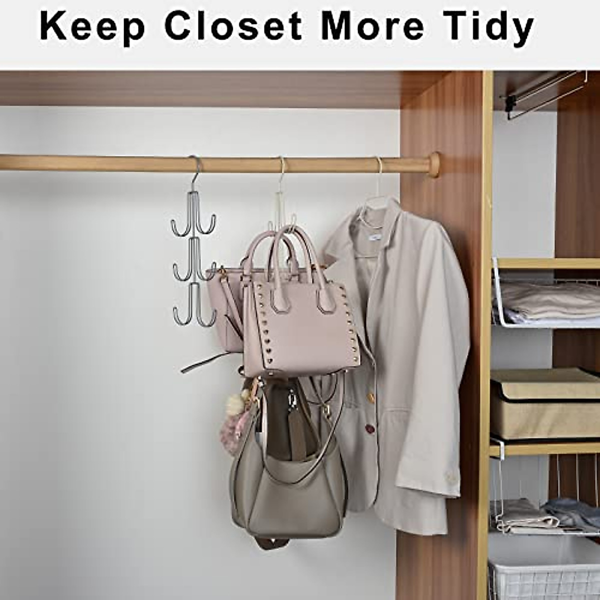 dineda 2PACK Purse Organizer for Closet Purse Hangers Bag Organizer Closet Bag Holder Handbag Storage Organizer Black