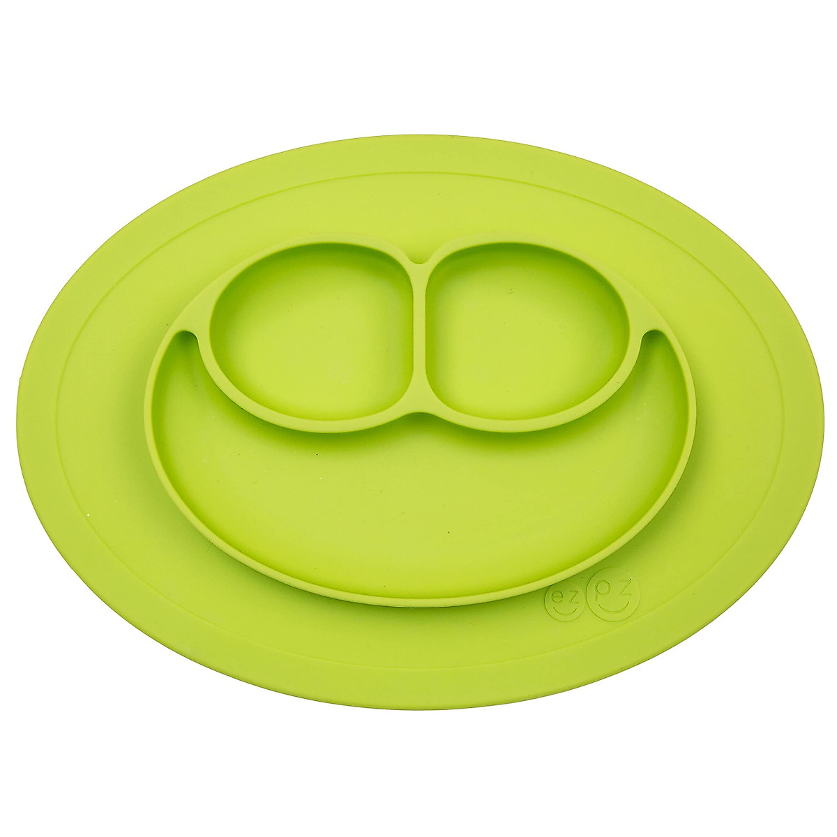 ezpz Mini Collection Set (Lime) - 100% Silicone Cup + Straw, Fork, Spoon & Mini Mat Suction Plate with Built-in Placemat for Infants + Toddlers - First Foods + Self-Feeding - 12 Months+