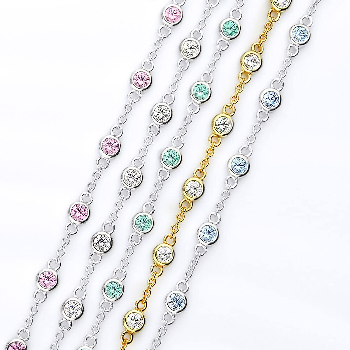 BERRICLE Sterling Silver Cubic Zirconia CZ by the Yard Station Bracelet for Women, Yellow Gold Flashed