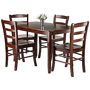 Winsome Inglewood 5-PC Set Table w/ 4 Ladderback Chairs Dining, Walnut