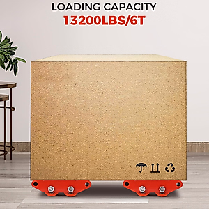 Garvee Industrial Machinery Dolly, 6 Ton / 13200 lbs Machinery Skate, Heavy Duty Carbon Steel Machinery Moving Skate with 360° Rotation Anti-Skid Cover and 4 PU Wheels, for Workshops, Warehouses,Red