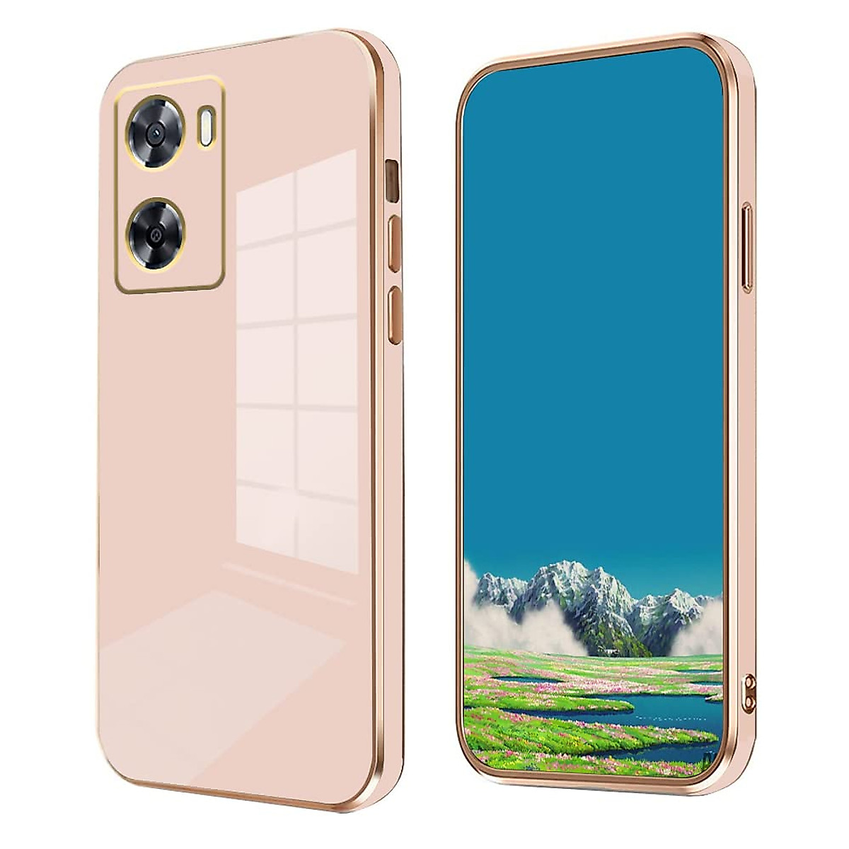 Wousunly Compatible with Oppo A57s Case Silicone Pink, Plating for Oppo A57 4g Phone Case Shockproof Thin and Soft Cover (Pink)