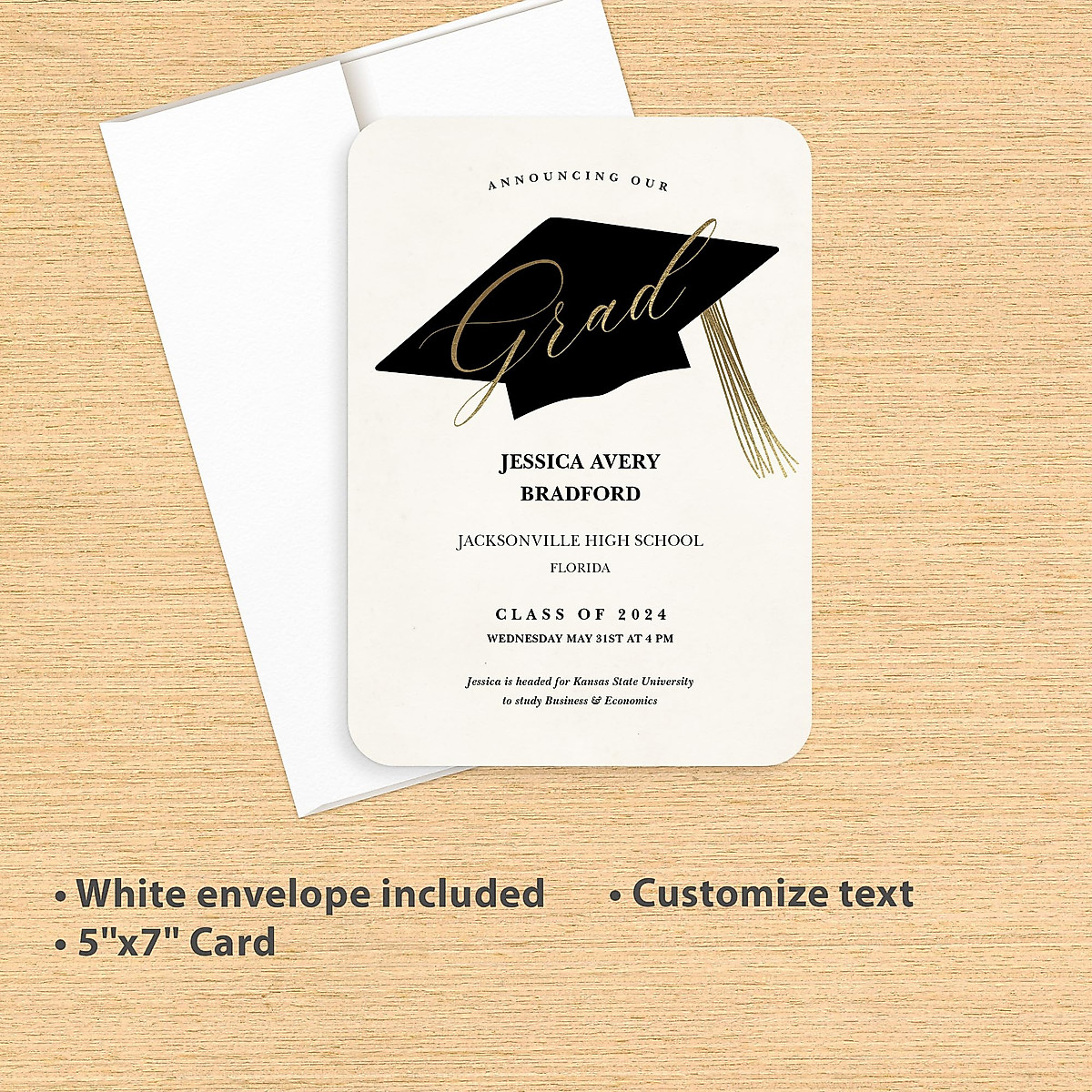 Let's Make Memories Personalized Parchment + Cap Graduation Card 5x7 Premium Quality (Custom Announcements & White Envelopes) - 15 ct