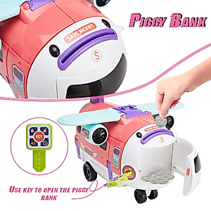 Itcaoseklu Airplane Toy, Kids Play Helicopter Toy with Sound & Light, Musical Airplane Toy for Toddler, Educational Helicopter Piggy Bank Toy Gift for 3 4 5 6+ Kids Boys Girls, Red