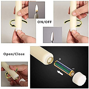 11 inch Ivory Wax Flameless Taper Candles with Remote and Timer, Use 2-AA Battery(not Included Runs 200 Hours, Diameter 0.9", Set of 4, for Holiday, Wedding and Party
