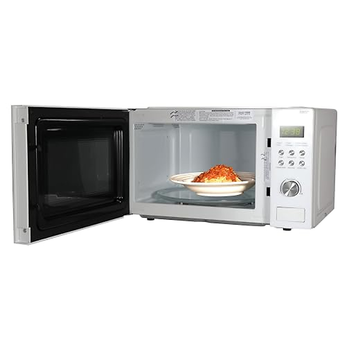 Emerson MW1101W Microwave Oven with Timer & LED Display 1000W, 10 Power Levels, 6 Pre-Programmed Settings, Removable Glass Turntable with Child Safe Lock, 1.1 Cu. Ft, White