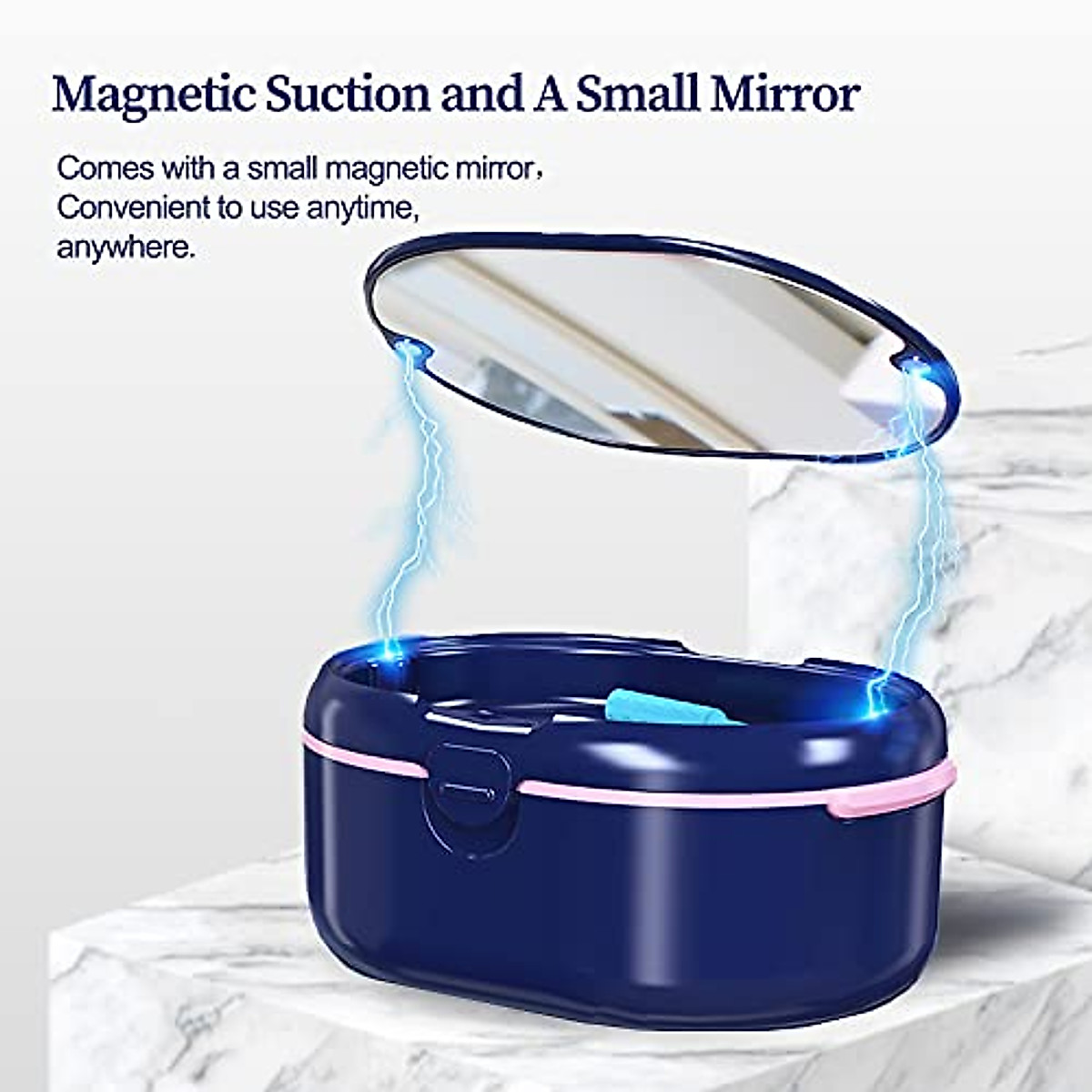 Dentures Case, Denture Bath Case Cup Box Double Layer Dry and Wet Separation Portable False Teeth Container, Denture Cup with Lid for Cleaning Household Office Travel(Blue)