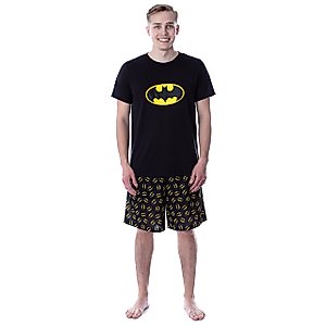 DC Comics Mens' Batman Logo Short Sleeve Shirt Pajama Short Set (XX-Large) Black