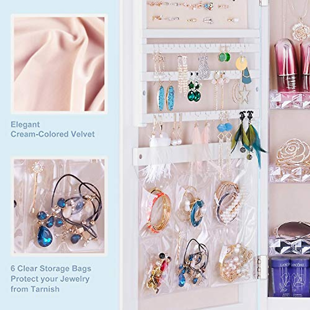 LUXFURNI Small Mirror Jewellery Cabinet Wall-Mount/Door-Hanging Armoire, Lightweight Storage Organizer