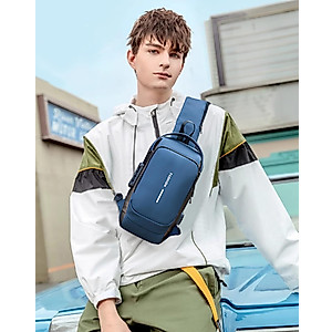 Geanbun Anti-Theft Sling Bag USB Shoulder Bag Crossbody Backpack Waterproof Chest Daypack Lightweight(Blue)