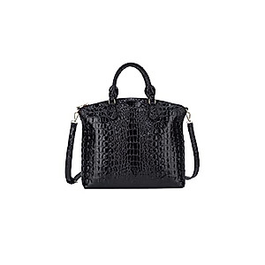 Satchel Bag Women’s Vegan Leather Crocodile-Embossed Pattern With Top Handle Large Shoulder Bags Tote Handbags (Black)