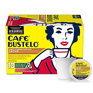 Café Bustelo Café con Leche Flavored Espresso Style Coffee, 10 Keurig K-Cup Pods