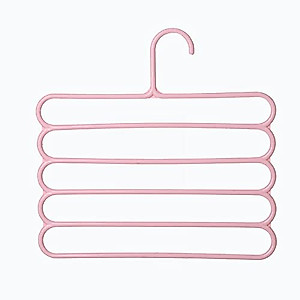 Color Non Slip Multi Layer Trouser Rack Multifunctional Wardrobe 5 Layer Hanging Pants Hanger Scarf Rack Silk Scarf Tie Hanger Space Saving Bottle Drying Rack (Pink, One Size)