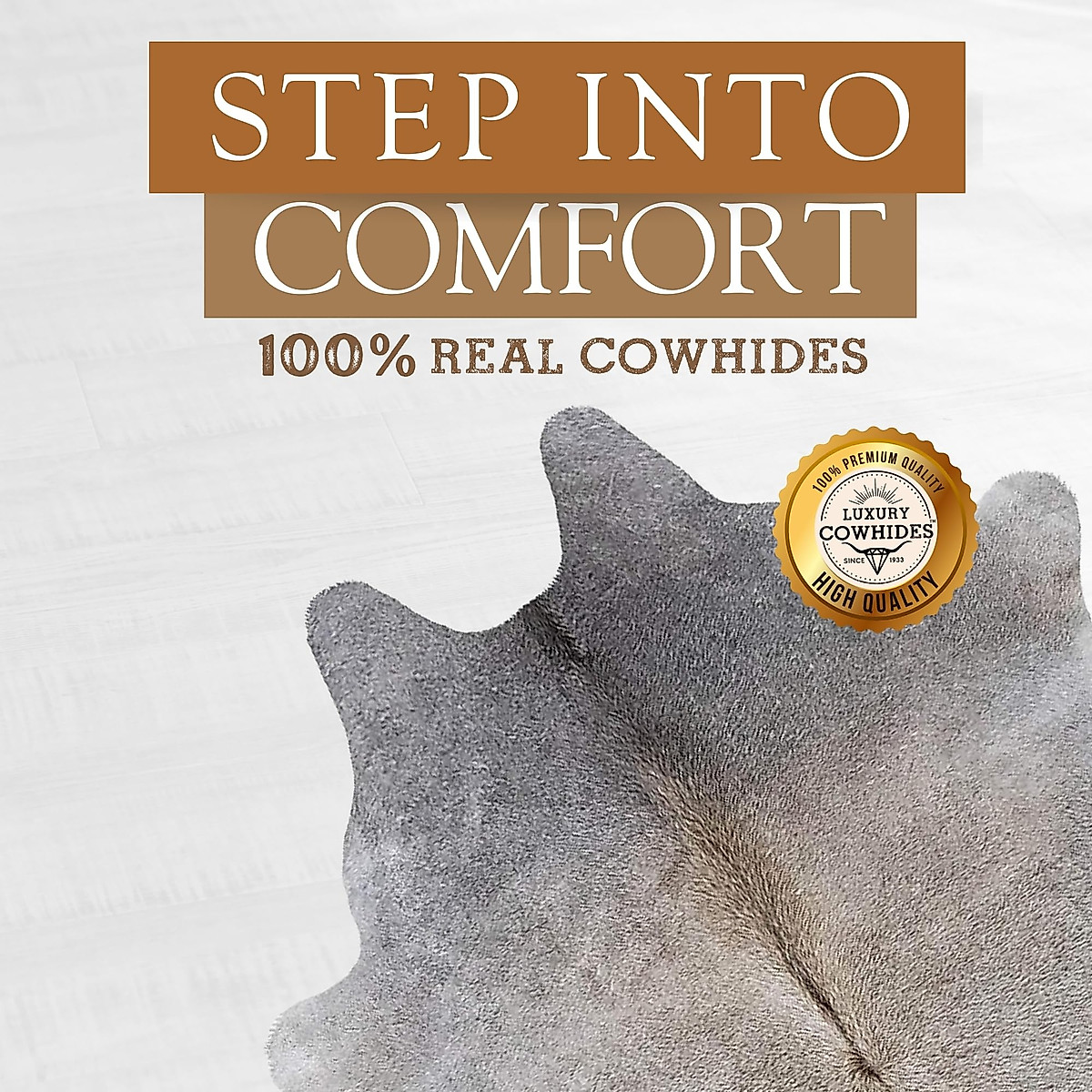 Sunshine Cowhides 100% Genuine Grey Beige Cowhide Rug - Modern Style Animal Skin Rug & Floor Carpet for Living Room, Bedroom, Kitchen & More - Extra Large (6x7-8 Ft.)