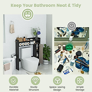 Giantex Over The Toilet Storage Cabinet, Freestanding Bathroom Organizer w/Single Door Cabinet & Open Shelves, Space-Saving Toilet Rack w/Adjustable Shelves for Laundry Room, 34.5" x 7" x 39"