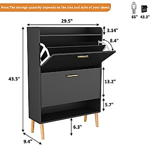 HOMEFORT Shoe Cabinet for Entryway, Shoe Storage Cabinet with 2 Flip Drawers, 30" Narrow Shoe Organizer Cabinet for Front Door Entrance, Modern Slim Hidden Shoe Rack Cabinet in Balck