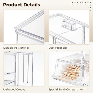 Varku Cotton Pad Holder, 3 in 1 Clear Makeup Organizer, Q Tips Holder, Cotton Swab Holder, Makeup Pad Box, Cosmetic Storage Case for Bathroom Bedroom, 6.97 x 4.33 x 5.55 inches