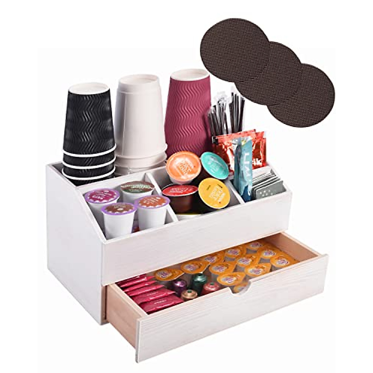 Honizer Coffee Station Organizer with Coffee Pod Drawer, Wooden Coffee Bar Organizer for Countertop, Tea Bag Organizer, Coffee Bar Accessories