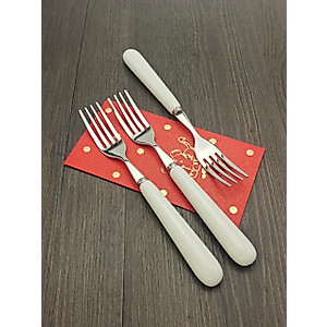 20.5CM Good Dinner Forks 18/10 Stainless Steel Table Fork (Creative Handle Material Ceramics) Main Course Fork, 4-Tine Forks, SUS304 8inch, White (304DF20-5)