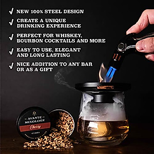 Cocktail Smoker Kit with Torch and Three Kind of Wood Chips for Whiskey & Bourbon Lovers, Whiskey Smoker Kit, Cocktail Smoker Made With Steel - Old Fashioned Smoker Kit - Gifts for Men (Butane Not Included)