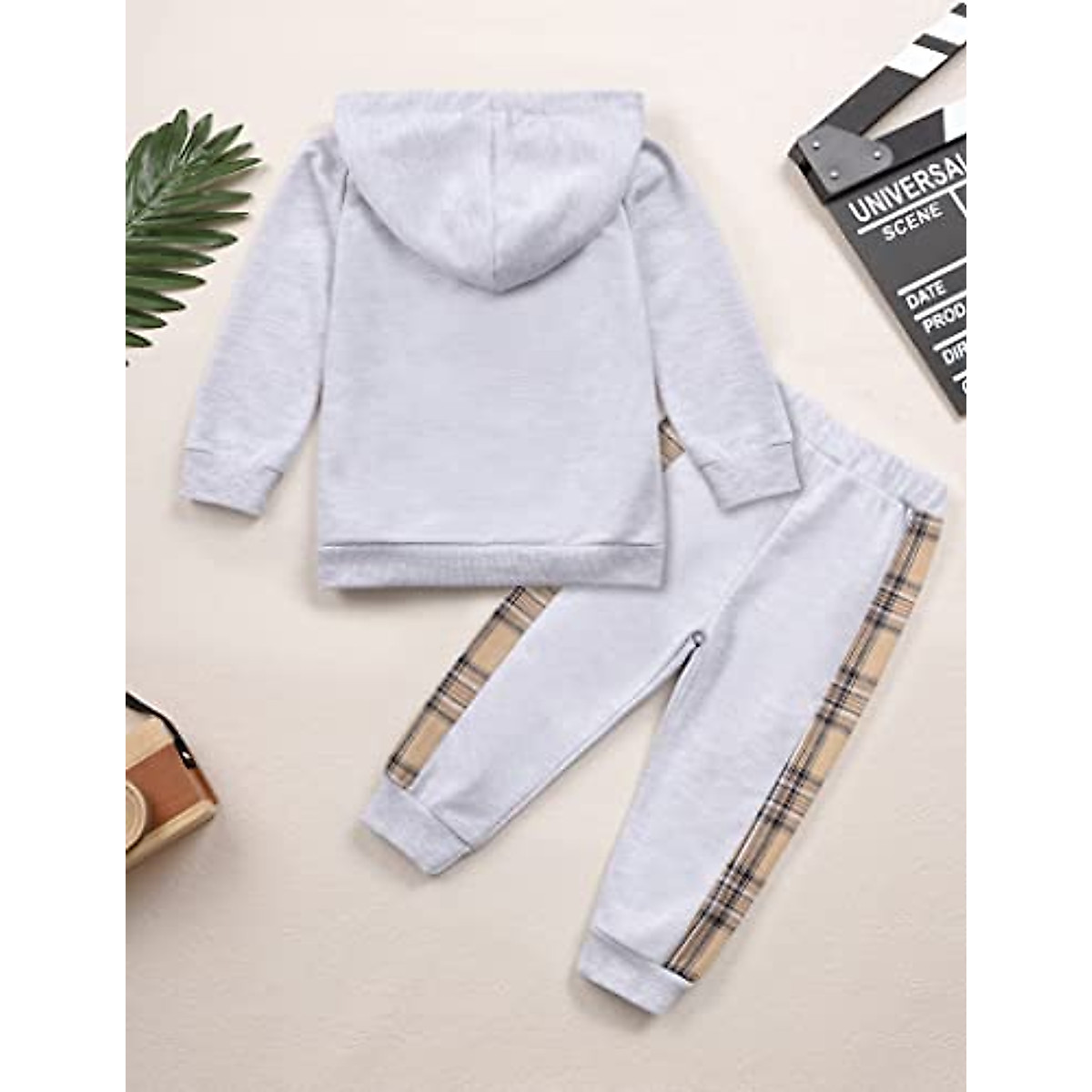 Yoxindax Toddler Baby Boy Clothes Outfits Plaid Bear Long Sleeve Hoodie Sweatshirt Patchwork Pants Spring Clothes for Boys(2-3t)