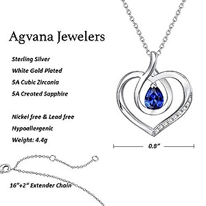 Agvana September Birthstone Jewelry Sapphire Necklace for Women Sterling Silver Forever Love Infinity Heart Pendant Necklace Fine Jewelry Anniversary Birthday Gifts for Women Girls Mom