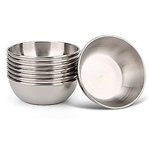 8Pcs 3.2inch Sauce Dishes Dipping Small Bowls - 2 oz Mini Stainless Steel Saucers Dish Cook Prep Side Dish Soy Sauce Sushi Dip Dishes Condiment Seasoning Serving Appetizer Plates Pinch Bowl Set