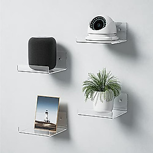 Weronique Adhesive Wall Shelves, Small Acrylic Display Floating Shelf, 4 Pack, Transparent
