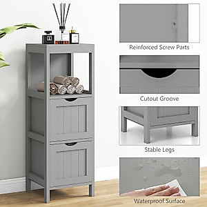 Tangkula Small Bathroom Storage Cabinet with 2 Removable Drawers, Wood Freestanding Floor Cabinet for Bathroom, Anti-Tipping Device, Side Corner Small Cabinet for Small Spaces (Grey)