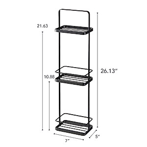 Yamazaki Home Wire Standing Shower Caddy with Bath Shelf Baskets, Steel, Tall, Water Resistant, No Assembly Req.